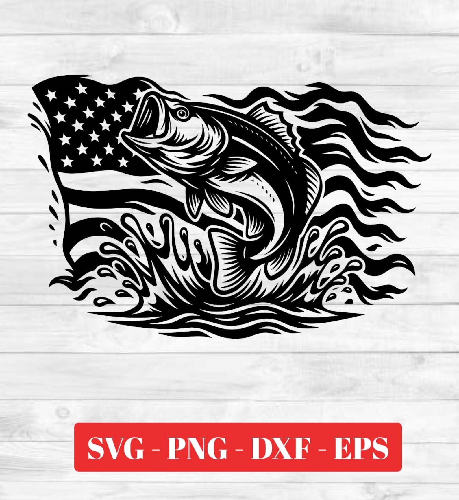 Bass Fishing American Flag SVG Patriotic Fisherman Cut File USA Fish ...