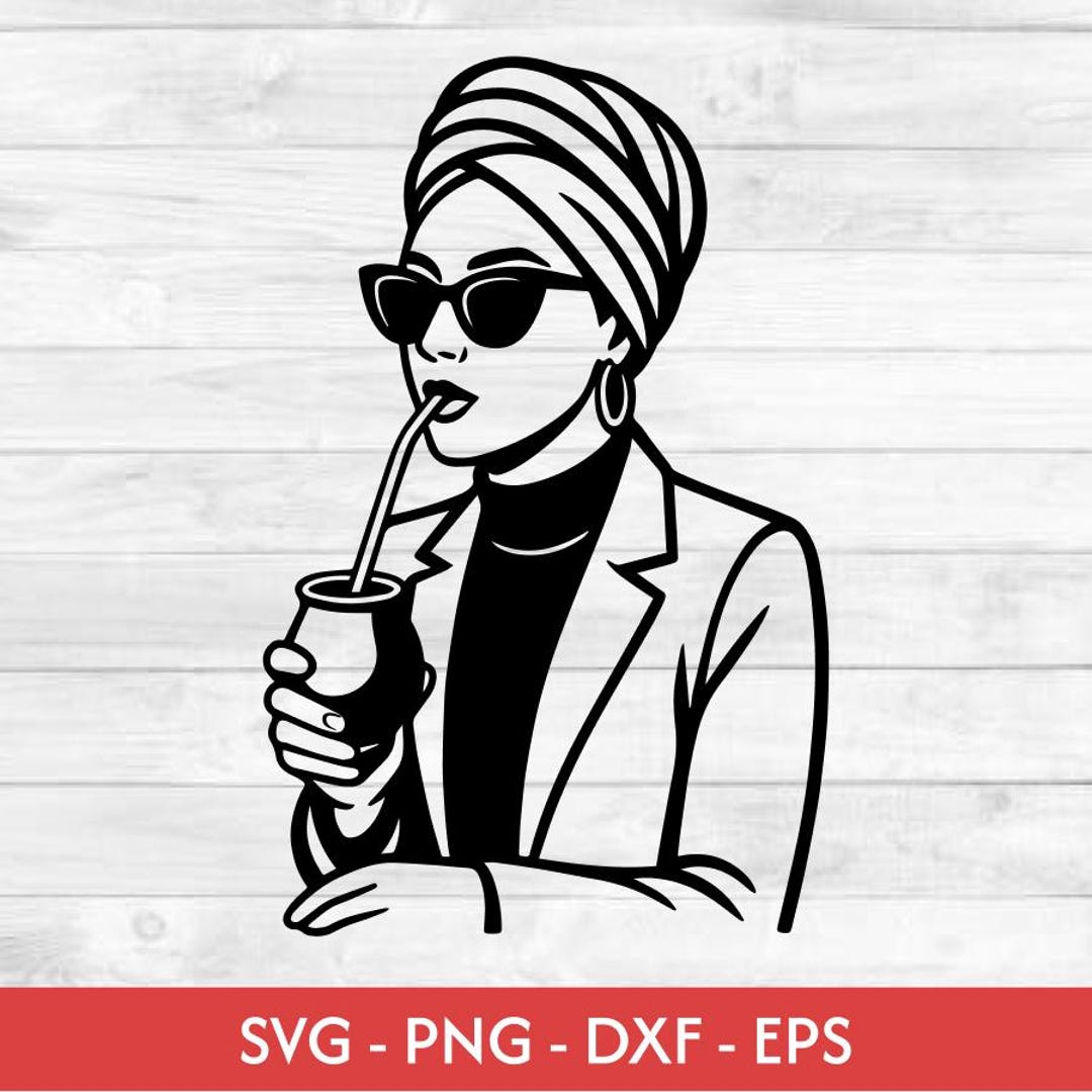 Stylish Woman Drinking Yerba Mate SVG | Modern Line Art Female ...