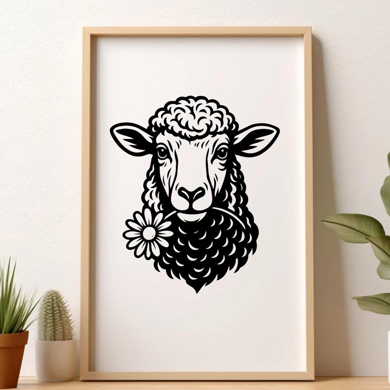 Sheep Head With Daisy SVG PNG DXF, Farm Animal Stencil, Cricut Clipart ...