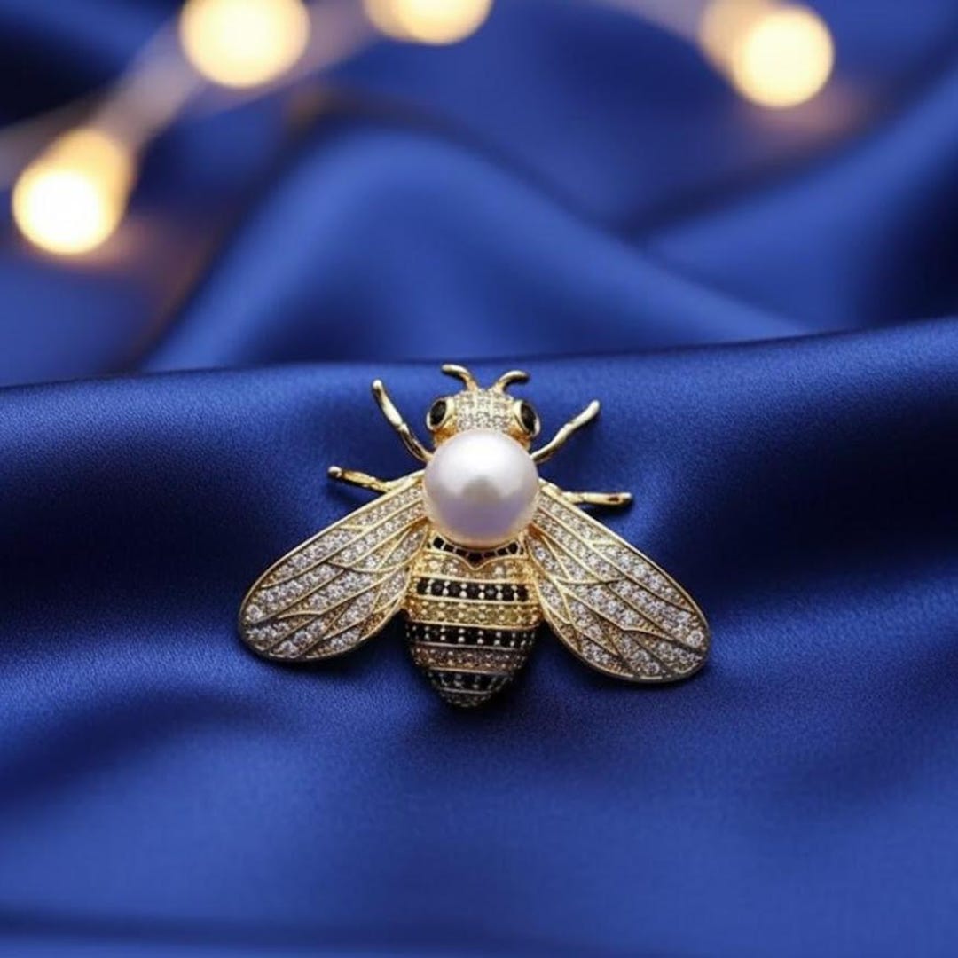 Elegant Pearl Insect Brooch, 925 Sterling Silver, 14k Gold Plated ...