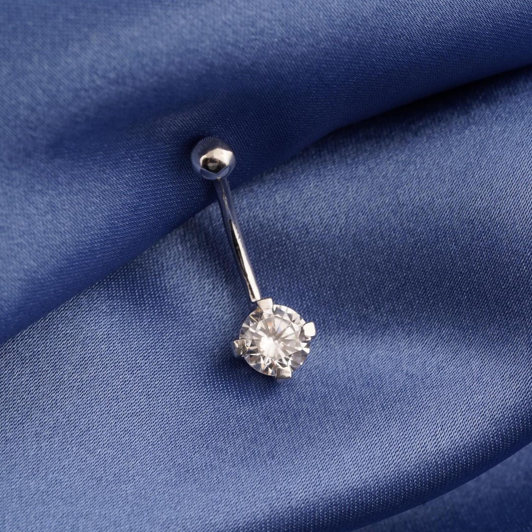 14k Solid Gold Belly Jewelry, Minimalist Round Diamond Belly Button ...