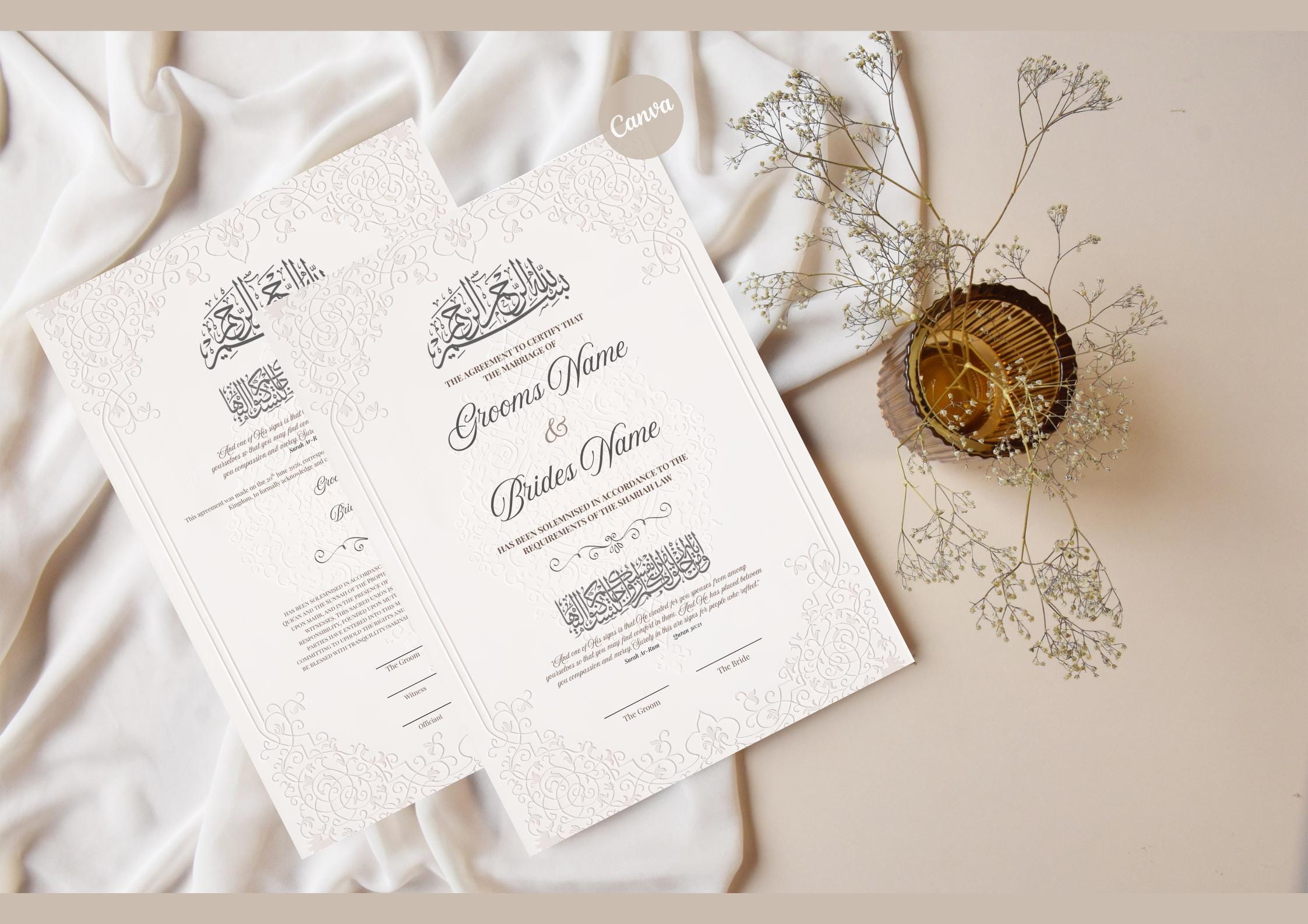 Islamic Nikah Certificate Template | Muslim Wedding Certificate Digital ...