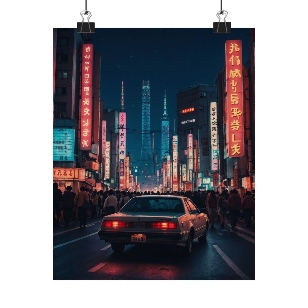 Urban Nightlife Poster, Matte Vertical Art Print, Neon Cityscape Wall ...