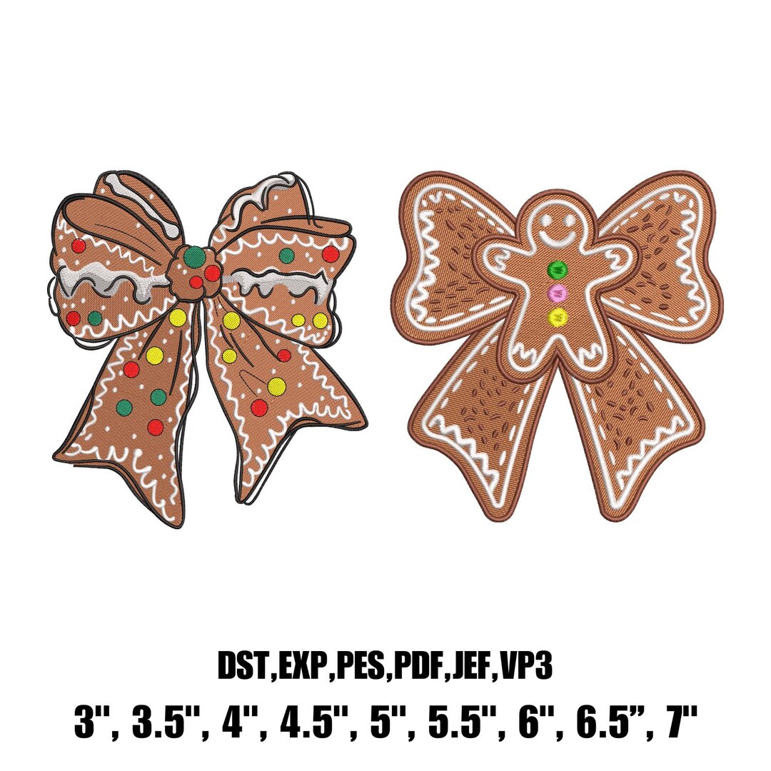 Gingerbread Bows Embroidery Designs, Christmas Bow Embroidery, Instant ...