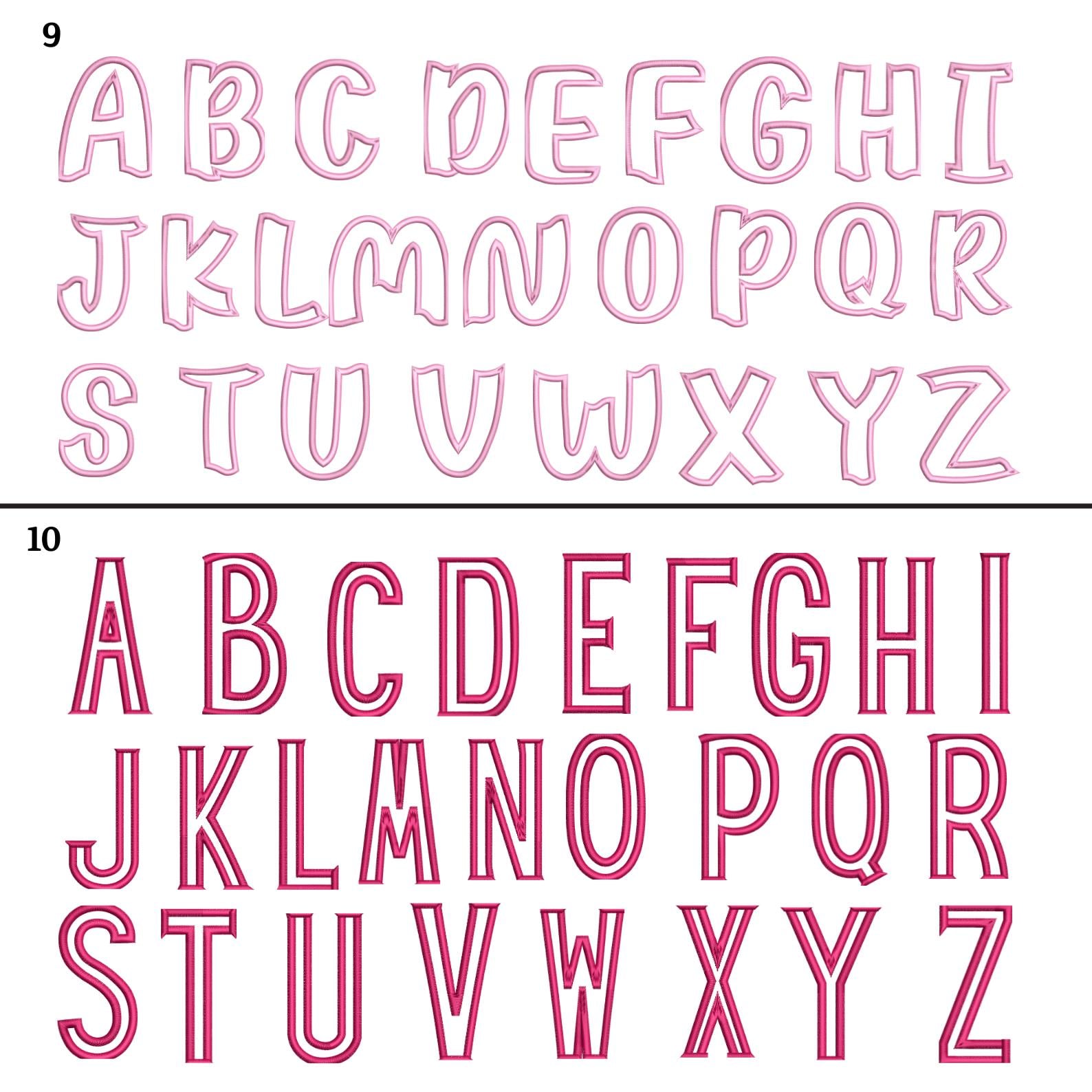 Applique Embroidery Font, 10 Alphabet Bundle (bx, Pes, Jef, Vp3, Dst ...