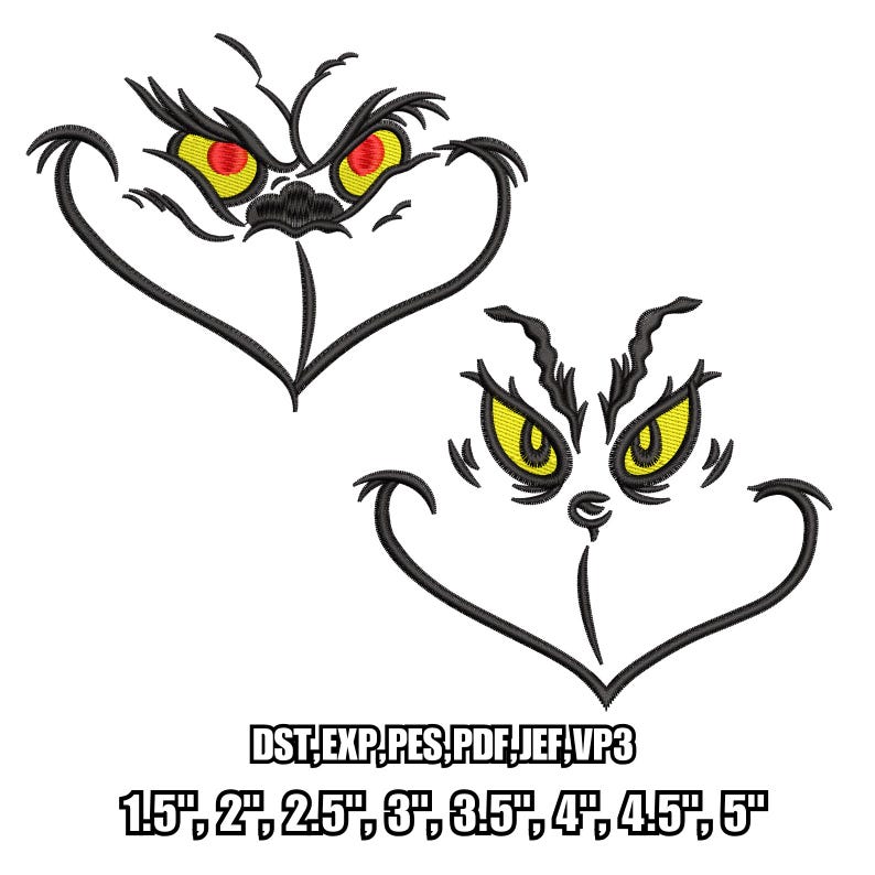 Grinch Faces Embroidery Design Bundle | Grinch Outline Embroidery ...