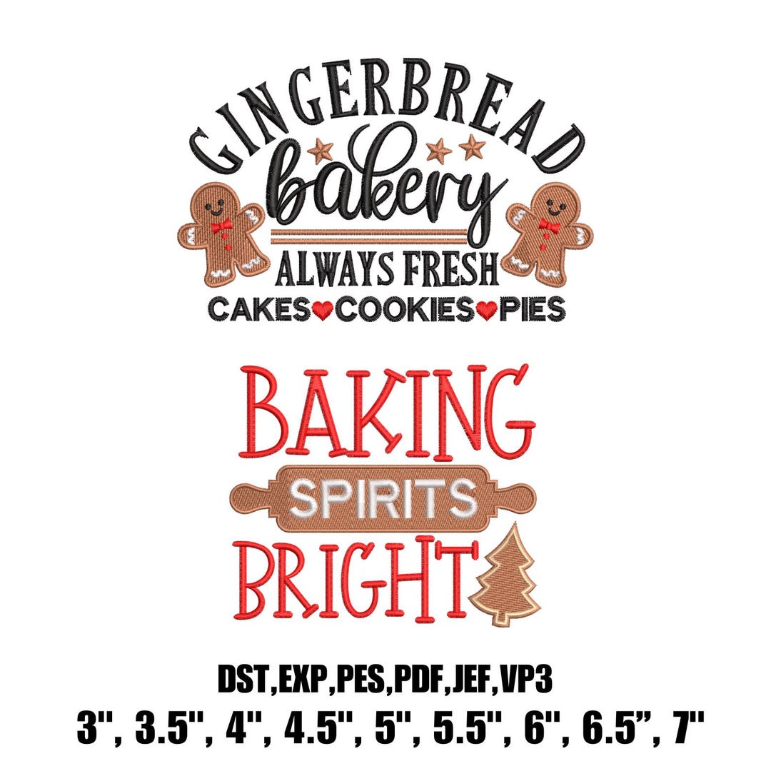 Gingerbread Bakery Embroidery Design | Baking Spirits Bright Christmas ...