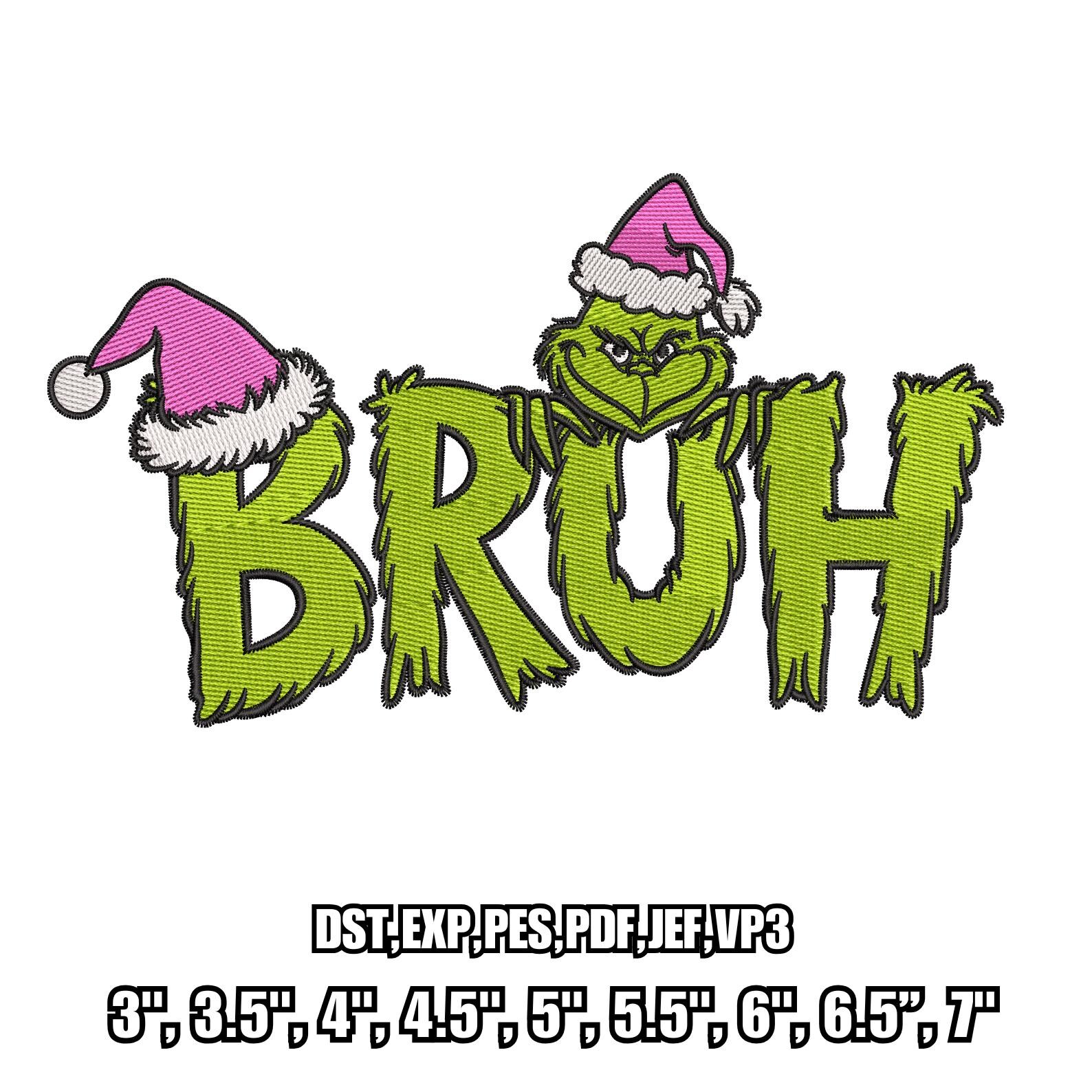 Pink Grinch Embroidery Design, Grinch With Bubble Gum Embroidery, Retro ...