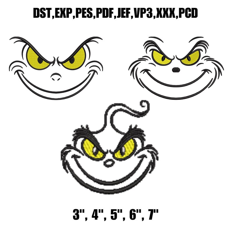 Grinch Face Embroidery Design - Grinch Face Outline Embroidery ...