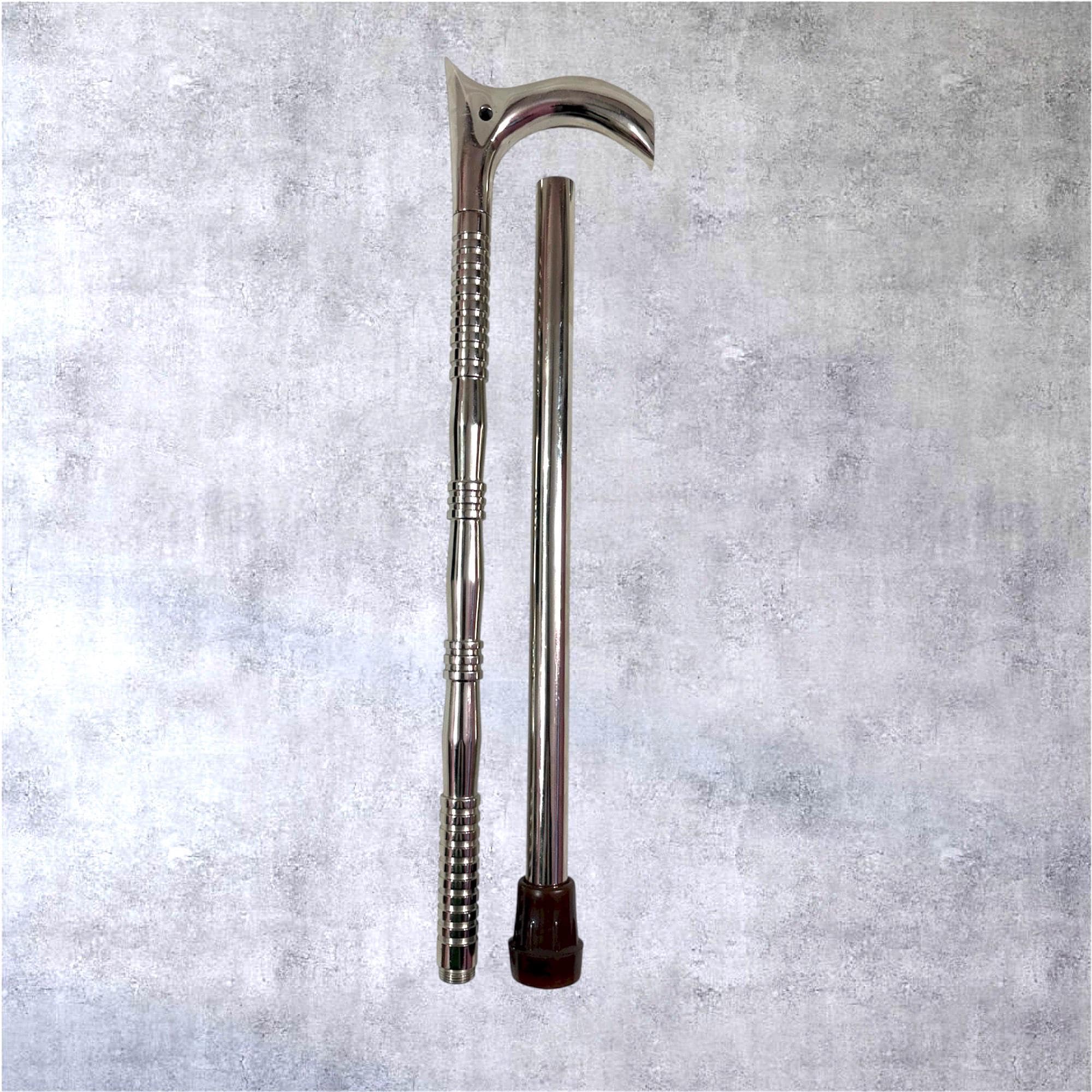 Tactical Walking Stick With Ergonomic Handle - Sturdy Silver Metal Cane ...