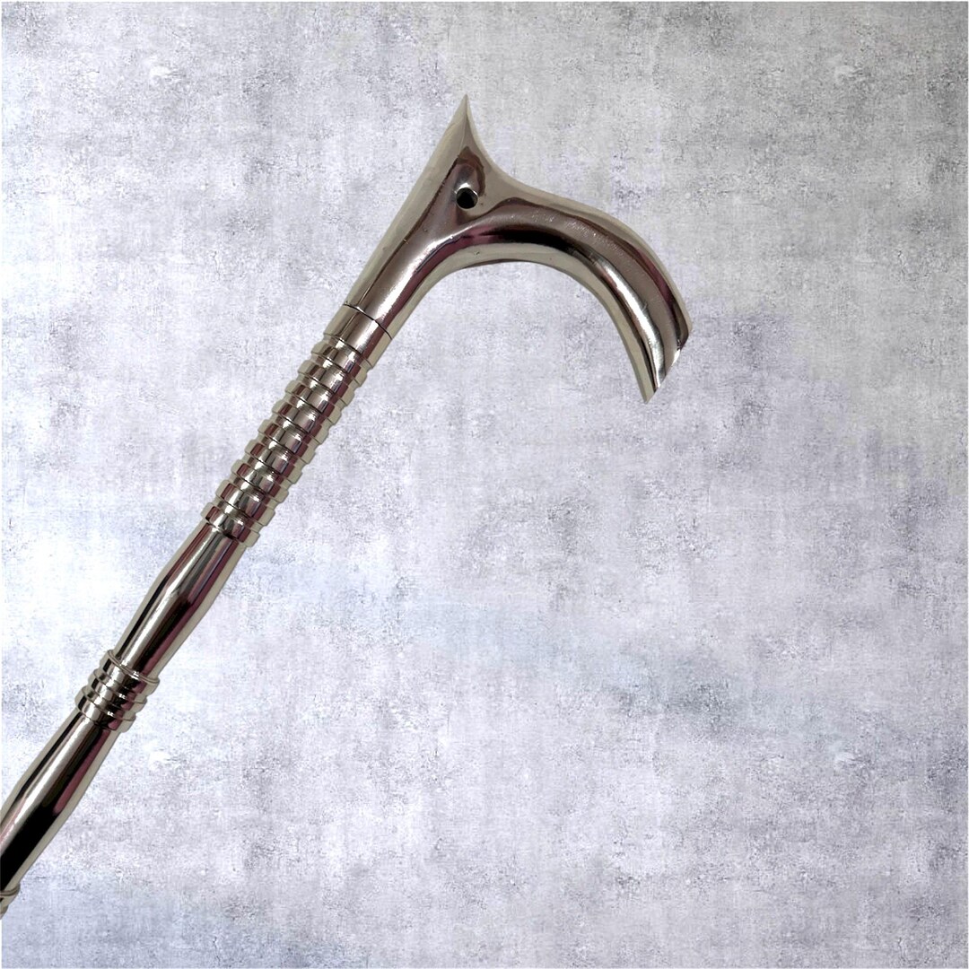 Tactical Walking Stick With Ergonomic Handle - Sturdy Silver Metal Cane ...