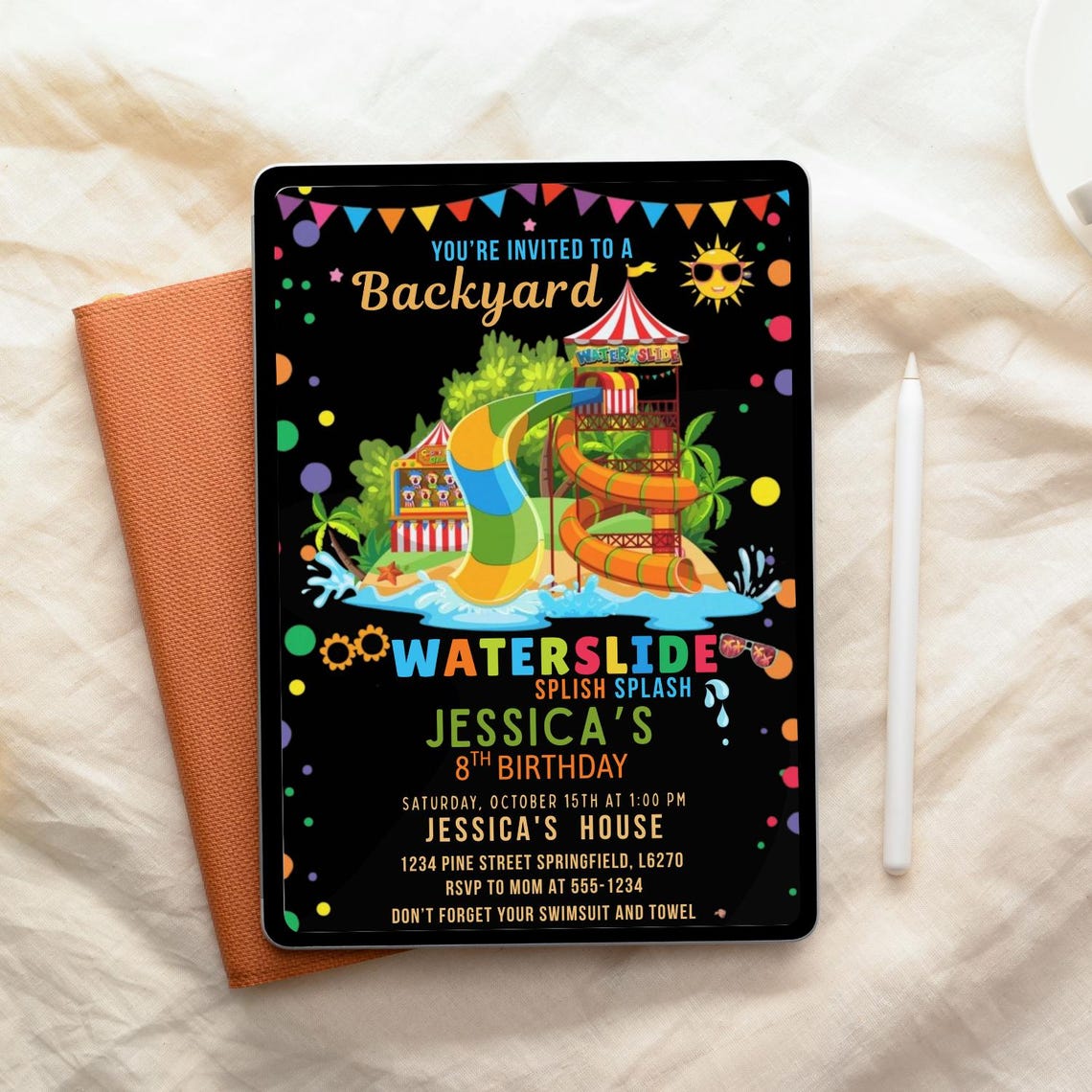 Editable Waterslide Birthday Invitation, Water Slide Invitation, Summer ...