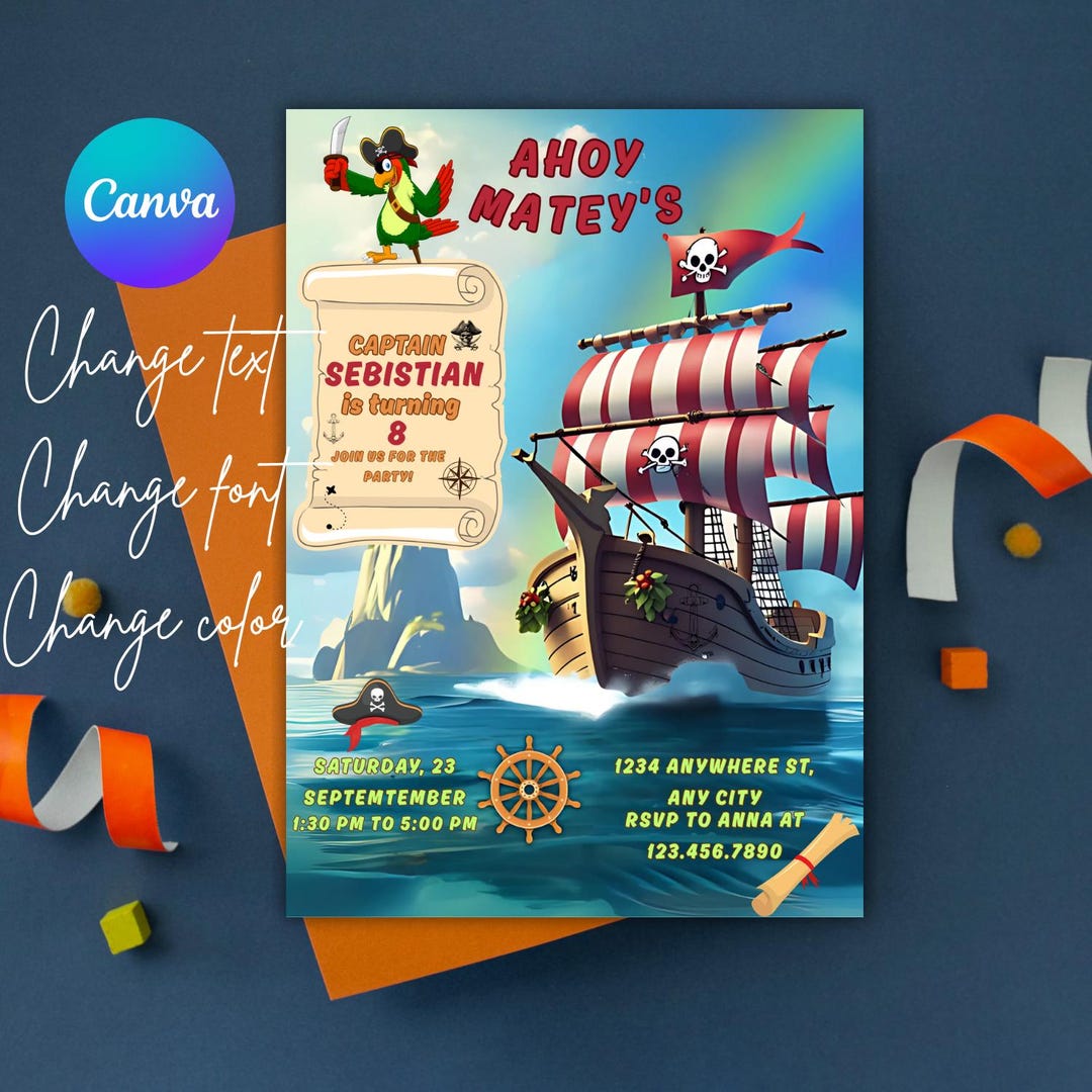 Pirate Birthday Invitation, Ahoy Mateys, Pirate Invitation, Pirate ...