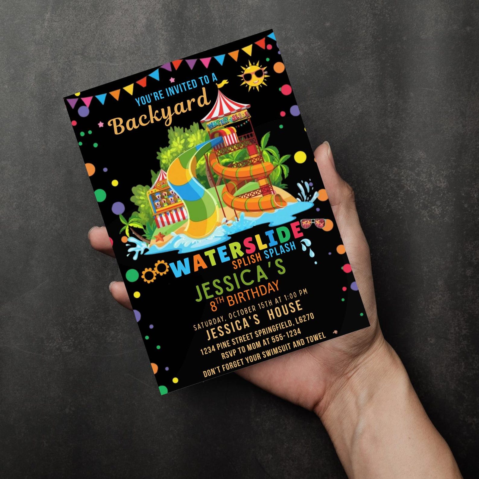 Editable Waterslide Birthday Invitation, Water Slide Invitation, Summer ...