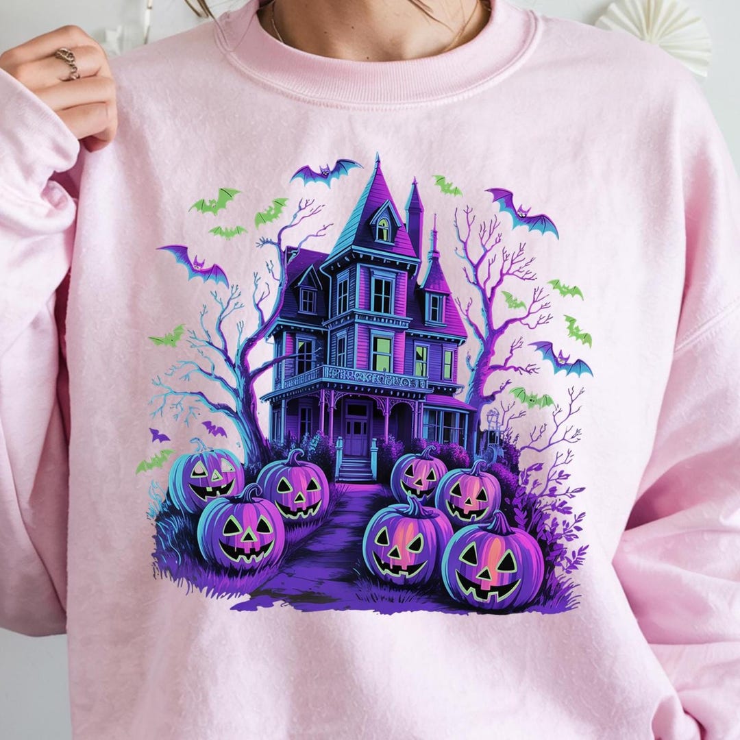 Neon Haunted House Png,halloween PNG Design,neon Halloween Png,jack O ...