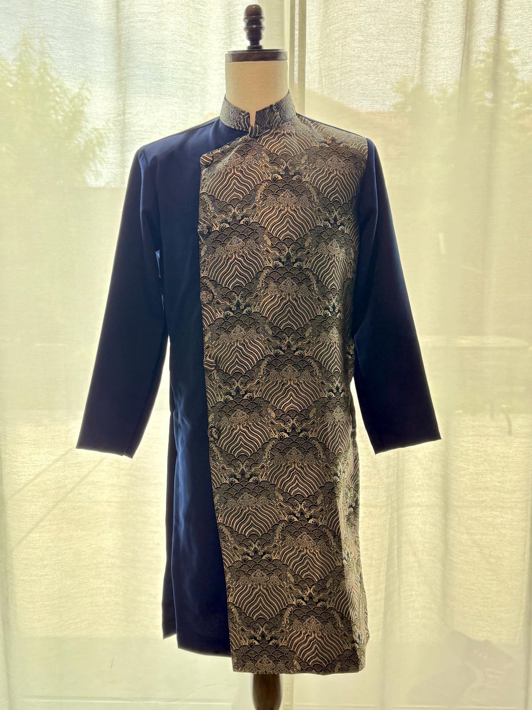 Navy Men's Ao Dai: Brocade Detail, Viet Nam Wedding Attire - Etsy