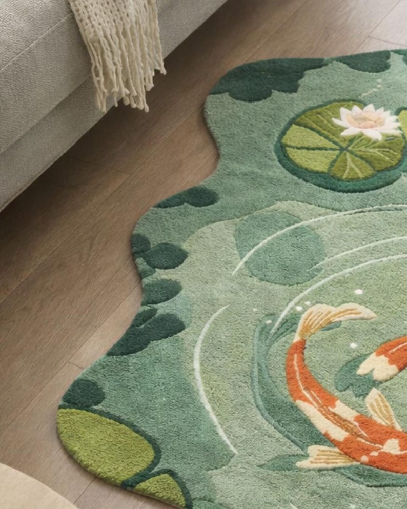 Hand Tufted Koi Fish Pond Rug, Handmade Irregular Wool Area Rug for ...