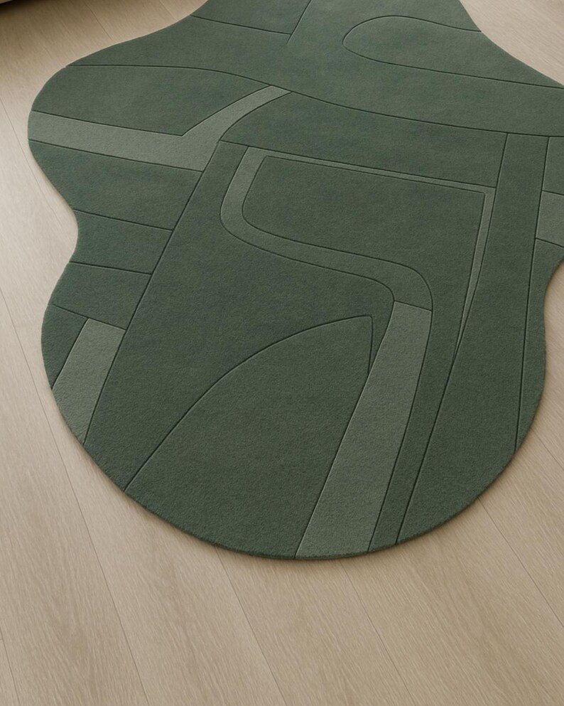 Hand-tufted Wool Area Rug – Green Geometric Abstract, Custom Size - Etsy