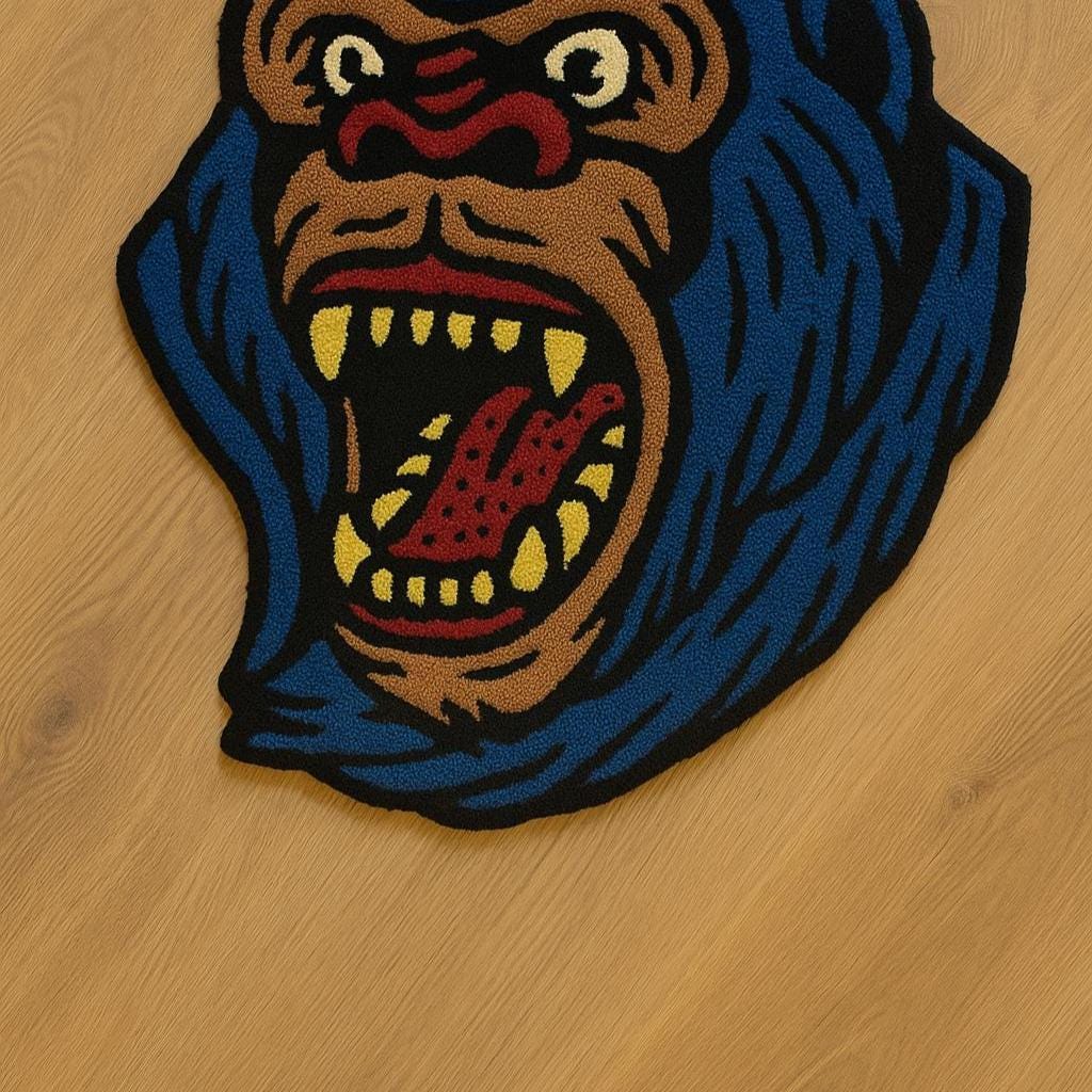 Gorilla Rug, Tattoo Flash Tufted Rug, Ape Head Area Rug, Hand-tufted ...
