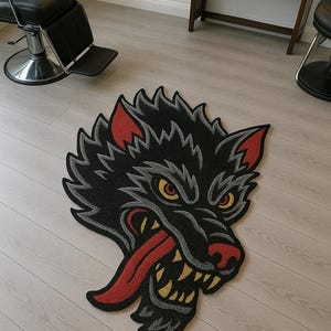 Hand Tufted Wolf Head Rug – Tattoo Style Carpet, Custom Sizes - Etsy
