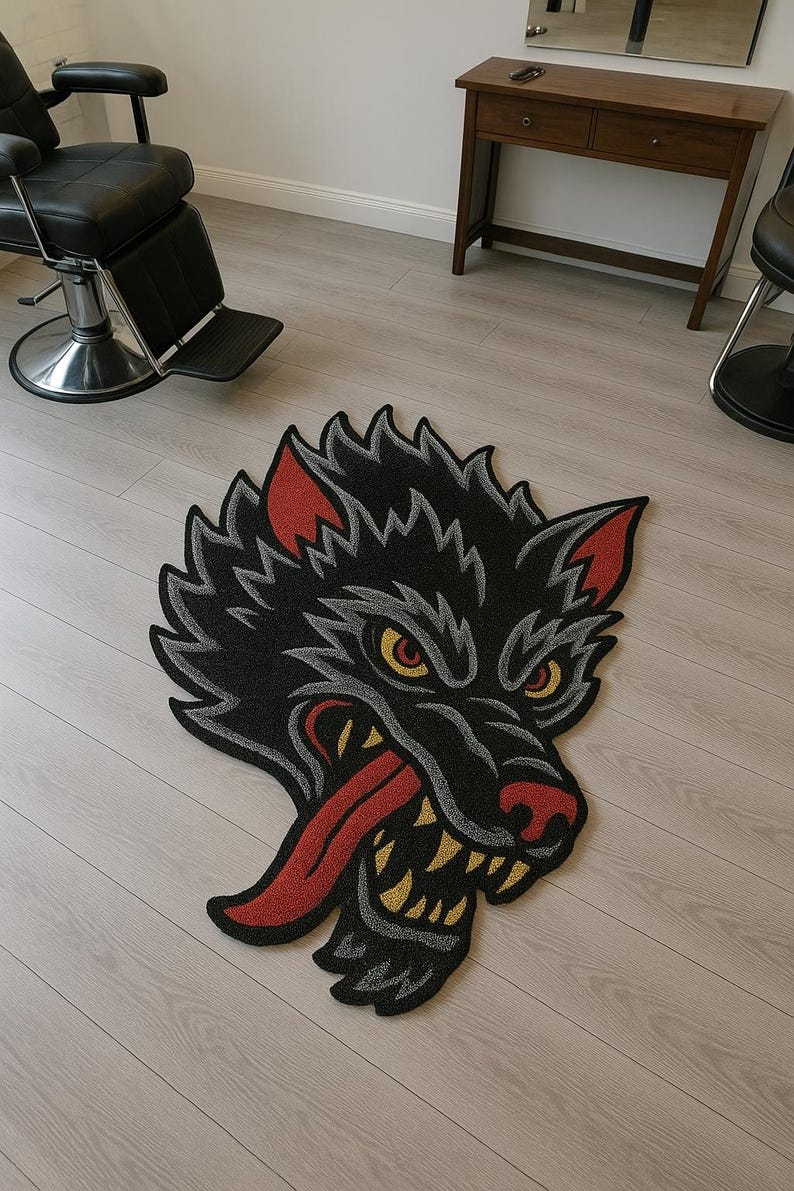 Hand Tufted Wolf Head Rug – Tattoo Style Carpet, Custom Sizes - Etsy