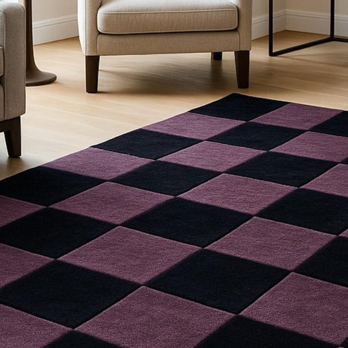 Handmade Tufted Wool Checkerboard Rug, Purple and Black - Etsy