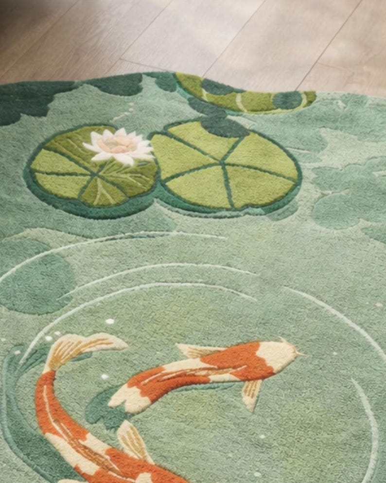 Hand Tufted Koi Fish Pond Rug, Handmade Irregular Wool Area Rug for ...