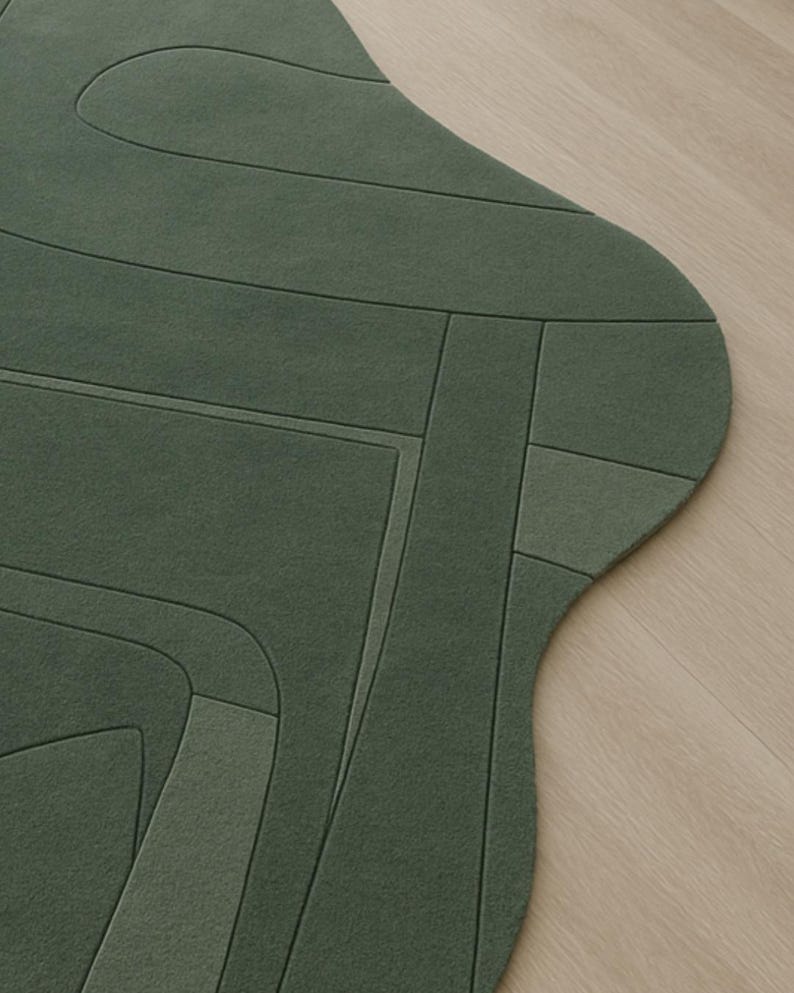 Hand-tufted Wool Area Rug – Green Geometric Abstract, Custom Size - Etsy