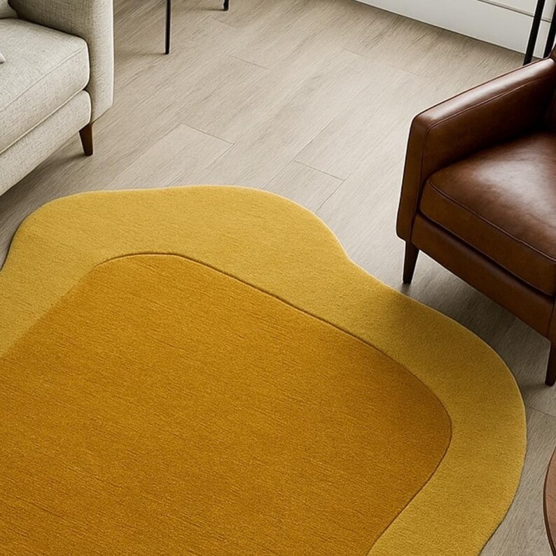 Handmade Mustard Yellow Wool Rug – Modern Organic Shape - Etsy
