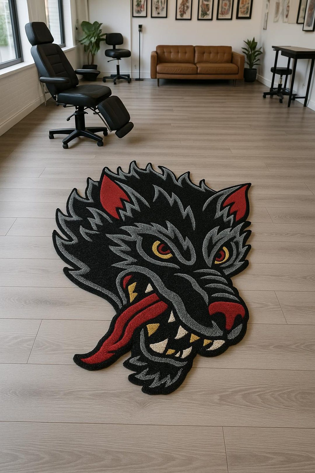 Hand Tufted Wolf Head Rug – Tattoo Style Carpet, Custom Sizes - Etsy