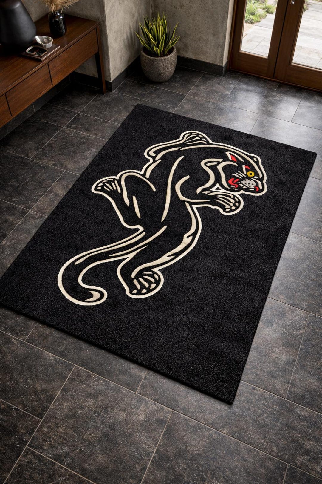 Panther Rug – Hand Tufted Tiger Print Rug, Tattoo Rug, Black Panther ...
