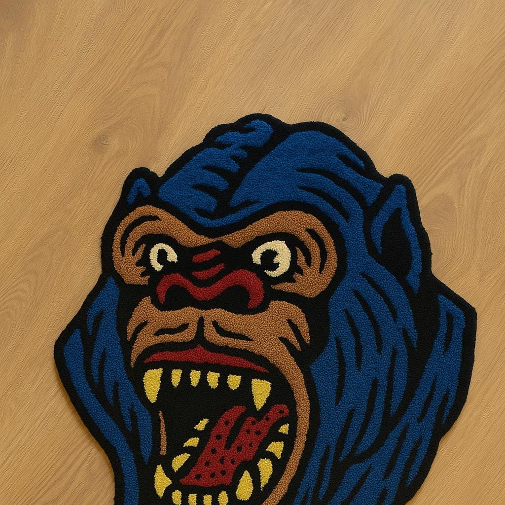 Gorilla Rug, Tattoo Flash Tufted Rug, Ape Head Area Rug, Hand-tufted ...