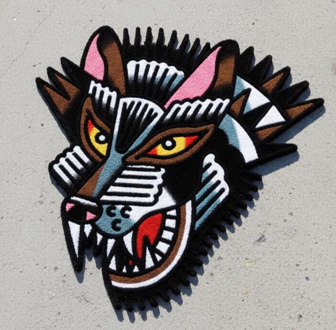 Wolf Head Tattoo Rug | Hand-tufted Artistic Rug for Bold Interiors - Etsy