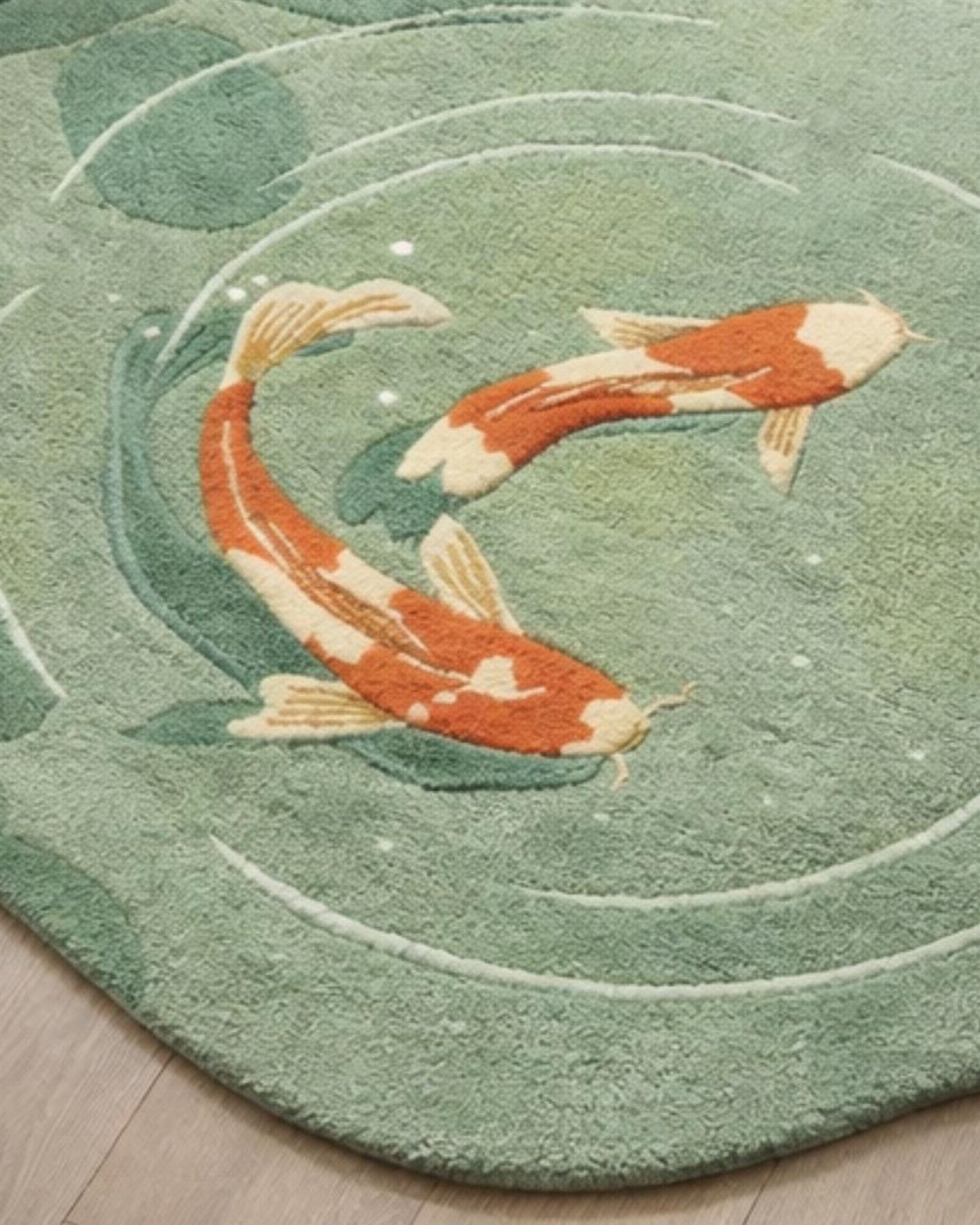 Hand Tufted Koi Fish Pond Rug, Handmade Irregular Wool Area Rug for ...