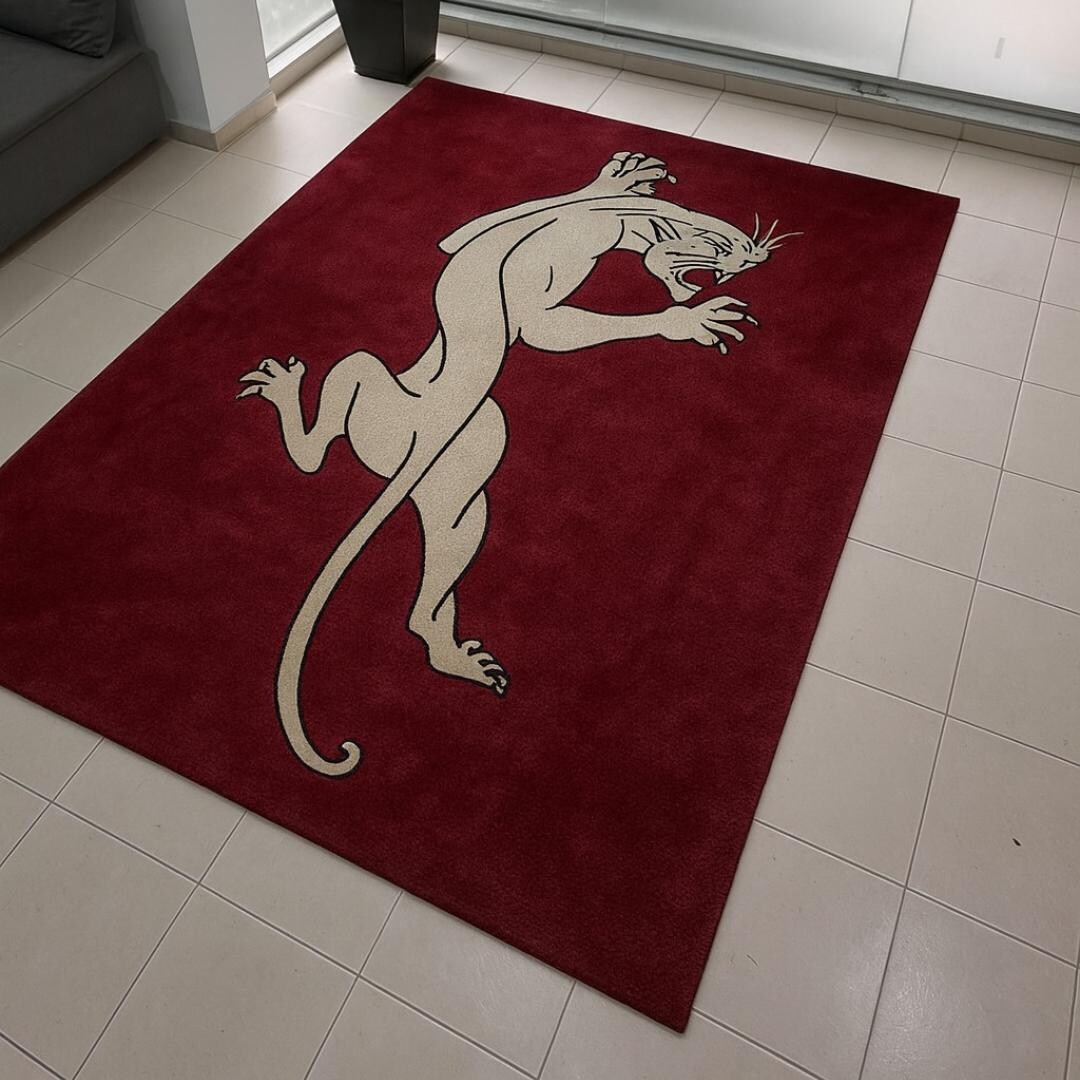 Inked Rug , Panther Rug, Traditional Tattoo Area Rug, Burgundy Tufted ...