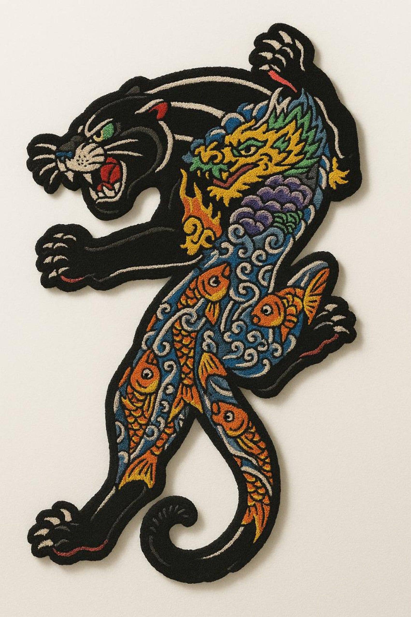 Black Tattoo Rug – Hand Tufted Panther & Dragon Rug – Custom Shaped Black Area Rug – Tattoo ...