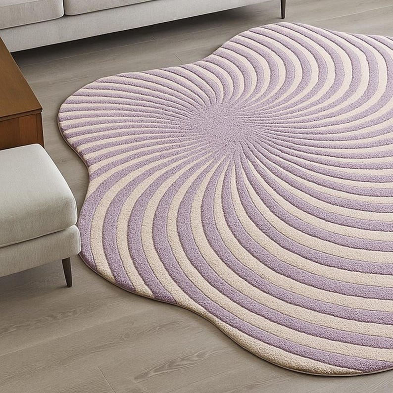 Hand Tufted Area Rug , Irregular Shaped Carpet , Lavender Wool Rug ...