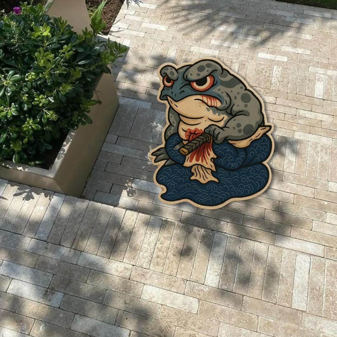 Kaeru Frog Rug, Hand Tufted Tattoo Rug, Samurai Toad Carpet, Japanese ...