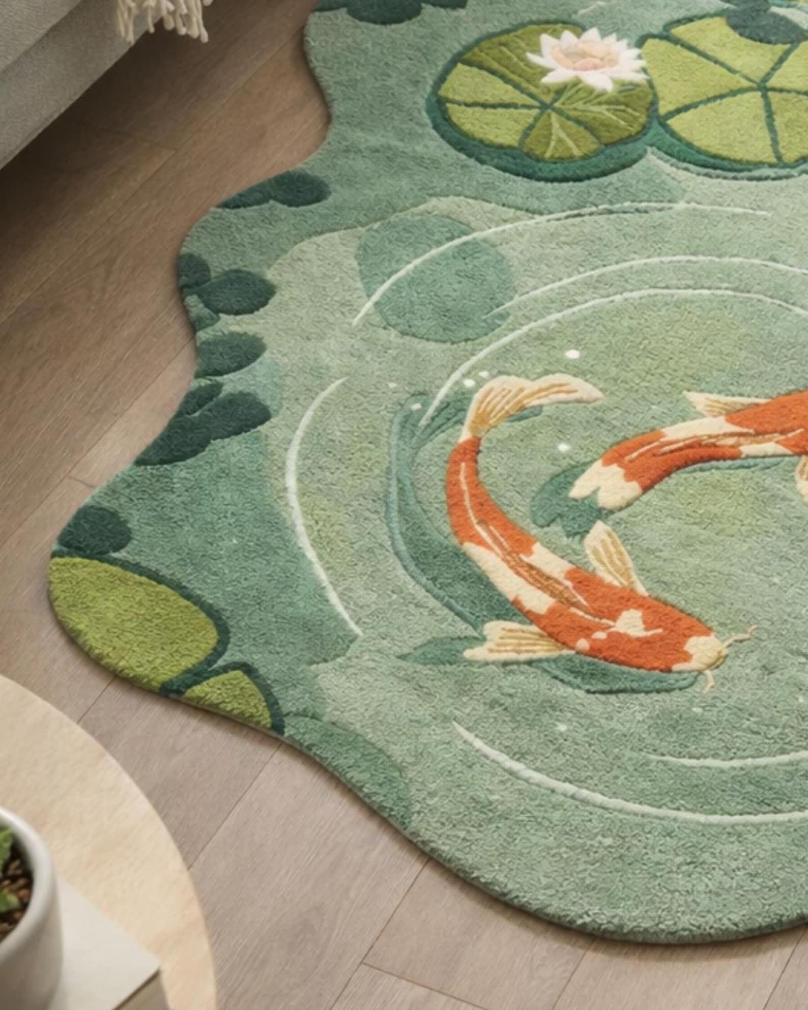 Hand Tufted Koi Fish Pond Rug, Handmade Irregular Wool Area Rug for ...