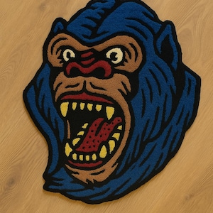Gorilla Rug, Tattoo Flash Tufted Rug, Ape Head Area Rug, Hand-tufted ...