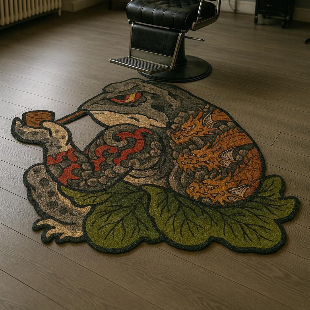 Japanese Samurai Frog Rug – Hand-tufted Wool Tattoo Art Carpet, Zen ...
