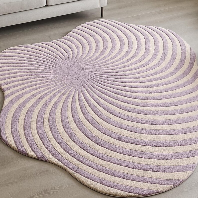 Hand Tufted Area Rug , Irregular Shaped Carpet , Lavender Wool Rug ...