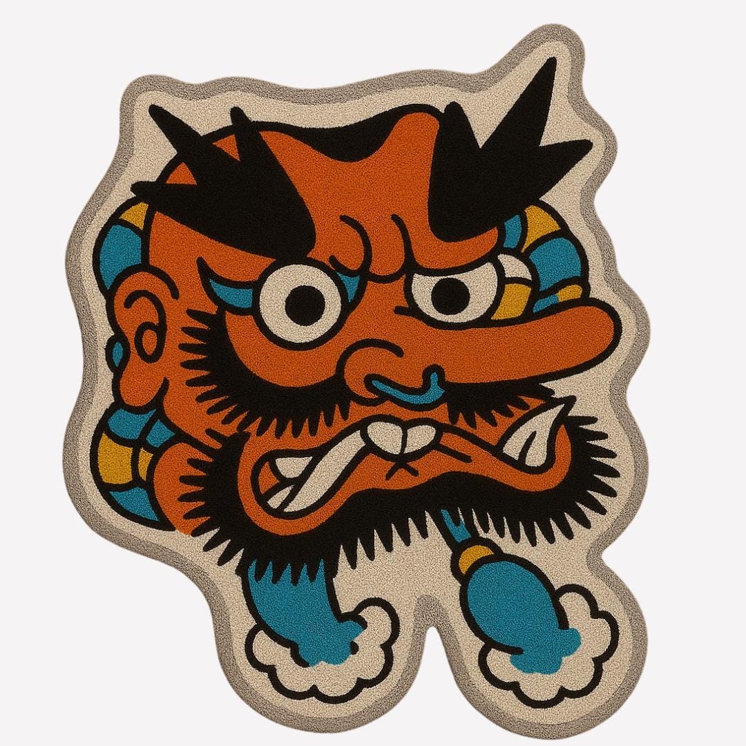 Hannya Tattoo Rug – Hannya Handmade Wool Tufted Rug, Bold Character Rug ...