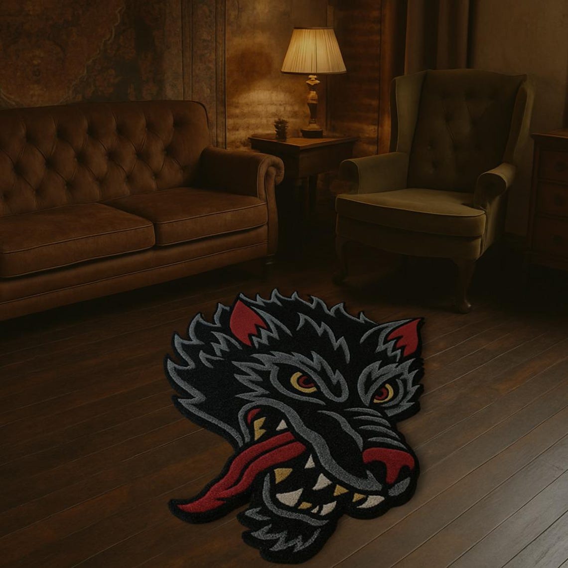 Hand Tufted Wolf Head Rug – Tattoo Style Carpet, Custom Sizes - Etsy