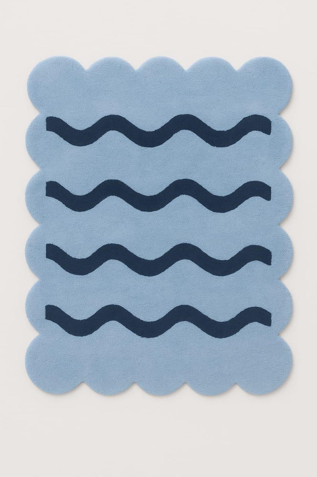 Hand-tufted Blue Wave Rug: Scalloped Edge Coastal Decor - Etsy