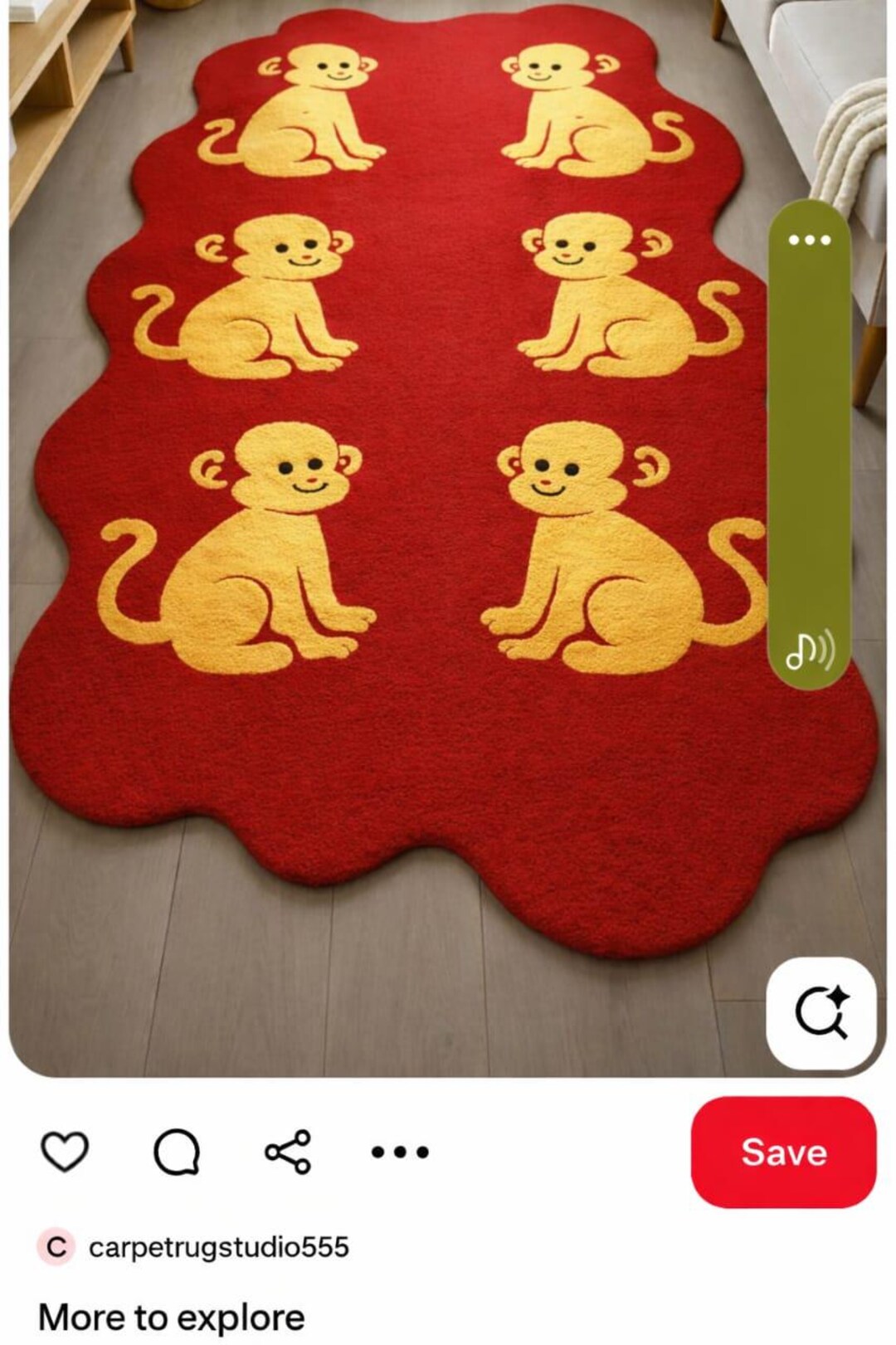 Hand Tufted Monkey Rug, Red Nursery Carpet, Cute Animal Area Rug, Kids ...
