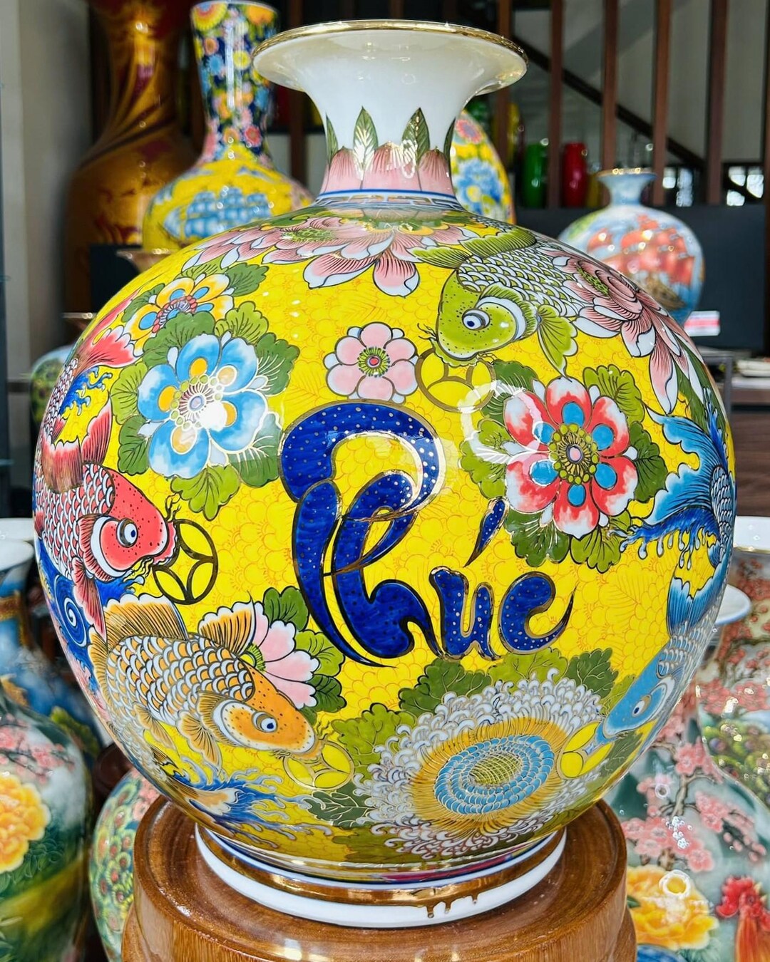 Collection of Bat Trang Ceramic Vases Feng Shui "happiness, Prosperity ...