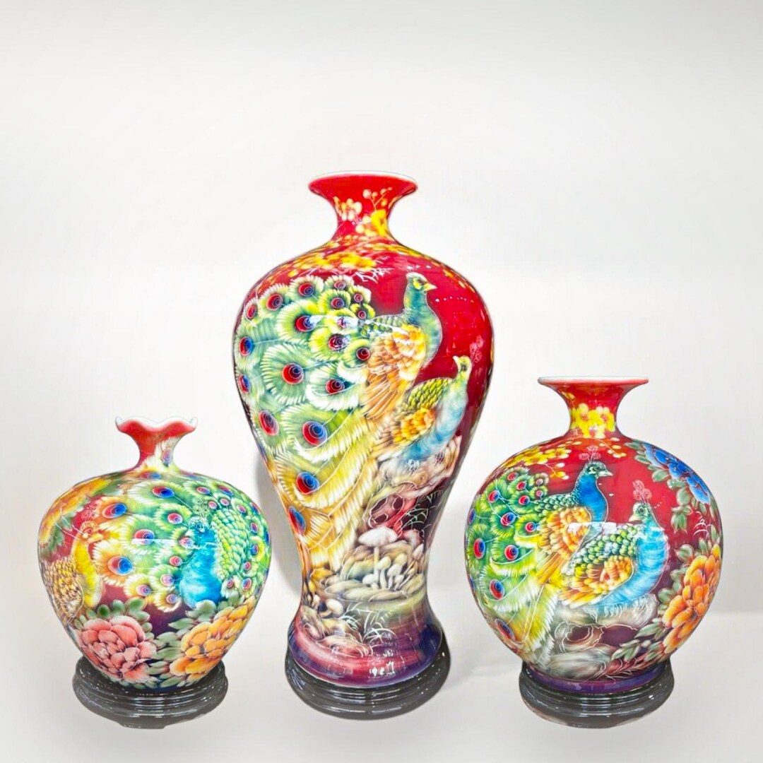 Collection of Bat Trang Ceramic Vases Feng Shui "glory and Riches" Feng ...