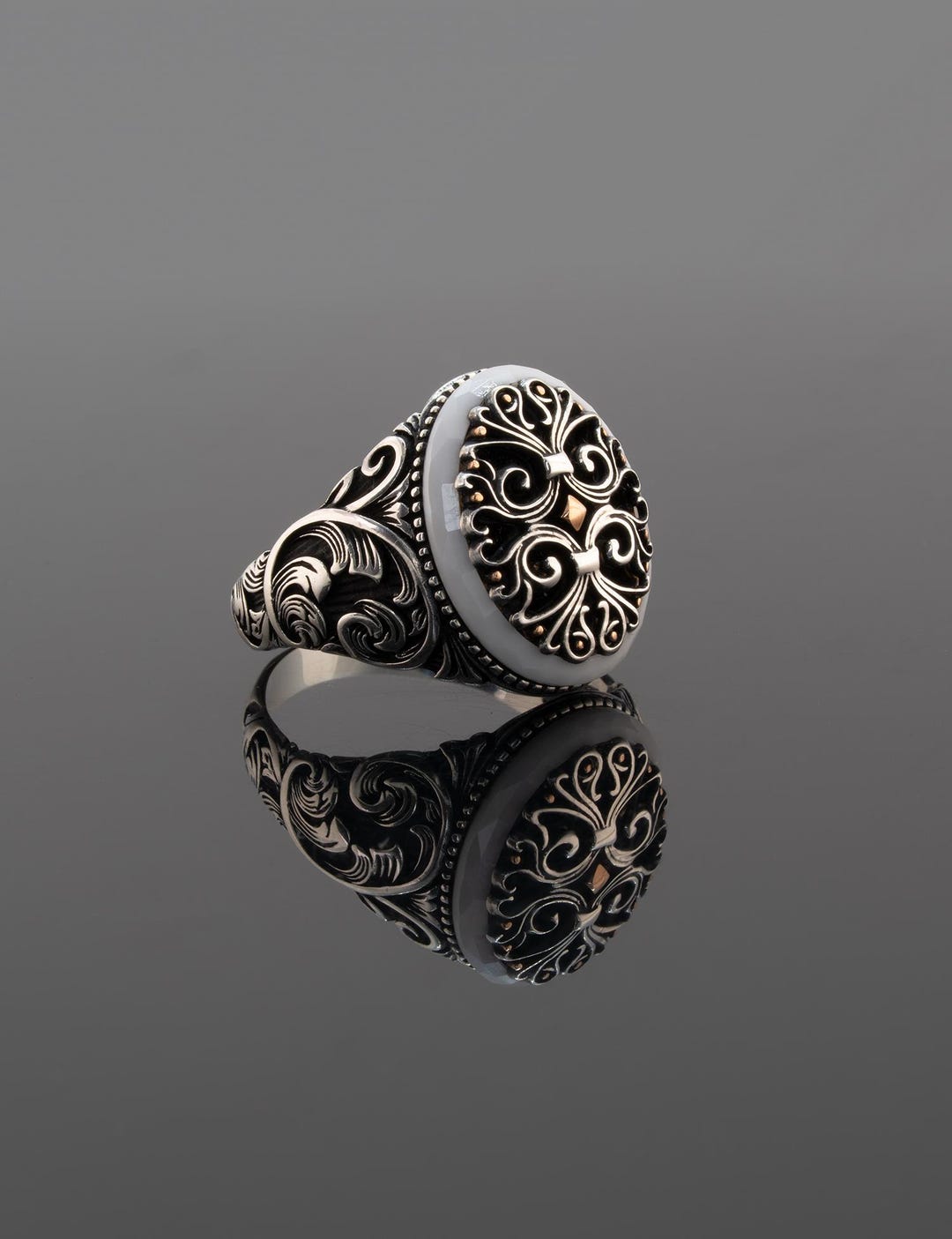 Turkish Men’s Ring With Ceramic – Copper & 925 Silver Handmade, All ...