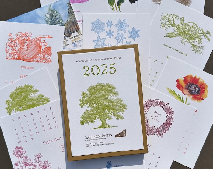 2025 Letterpress + Watercolor Calendar - Etsy